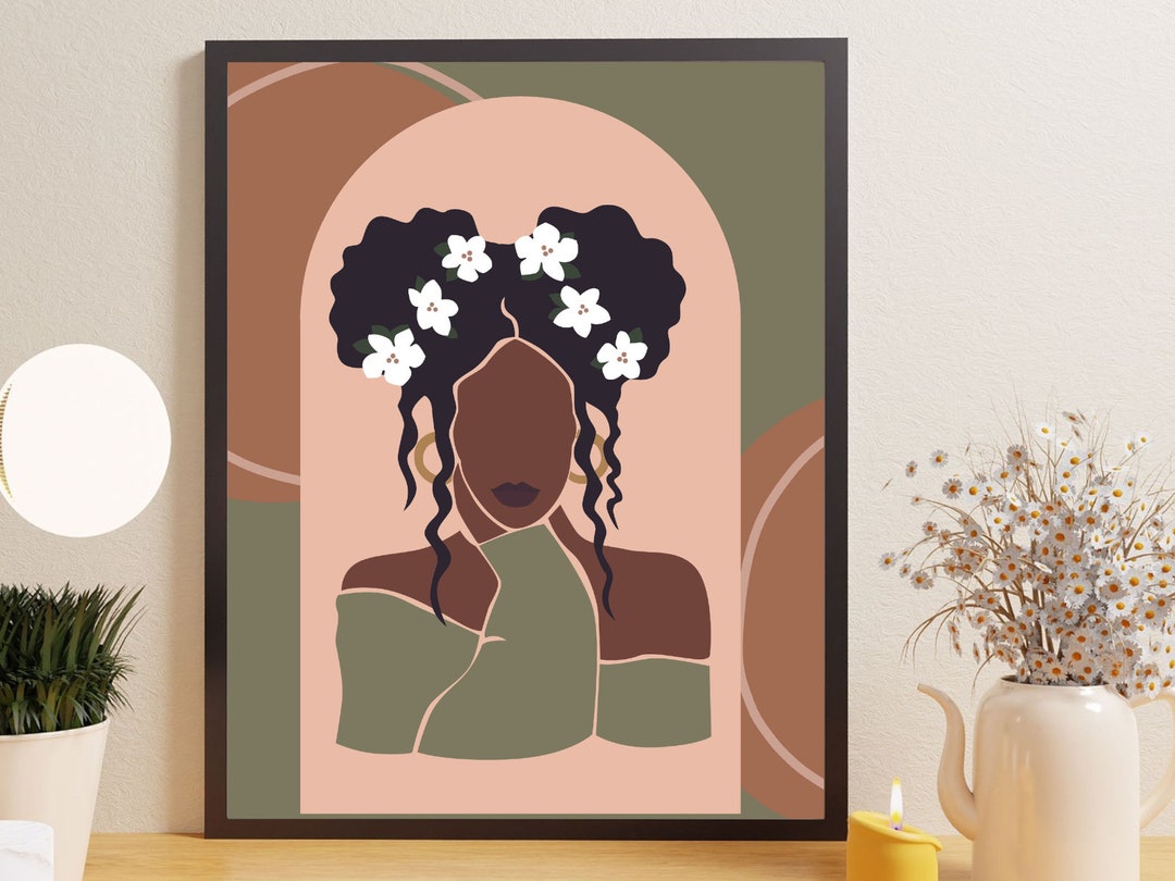 Boho Faceless Black Woman Digital Print | Green and Brown Wall Art ...