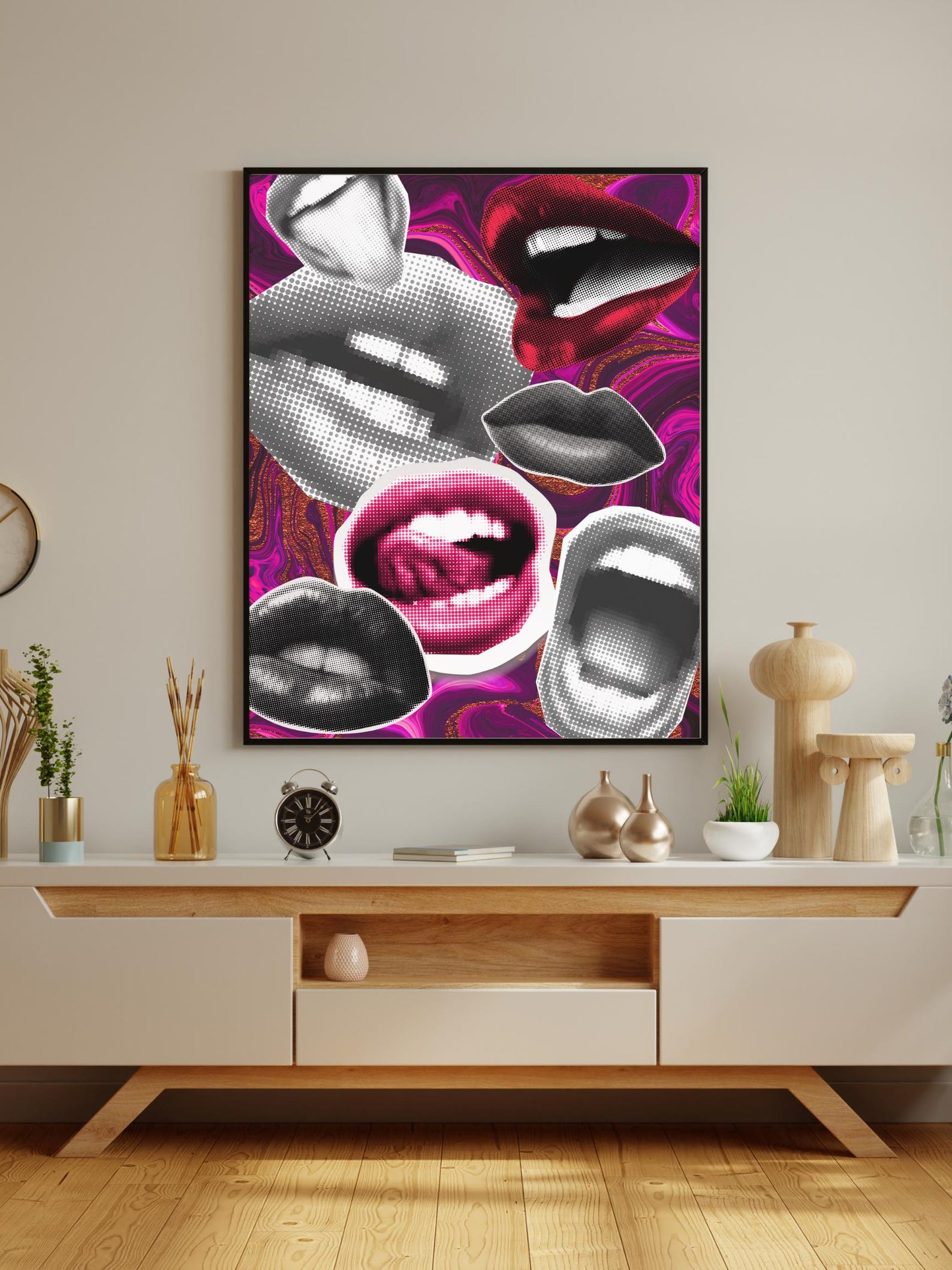 Lips Digital Print Art - Modern Wall Decor, Trendy Lip Art, Minimalist ...