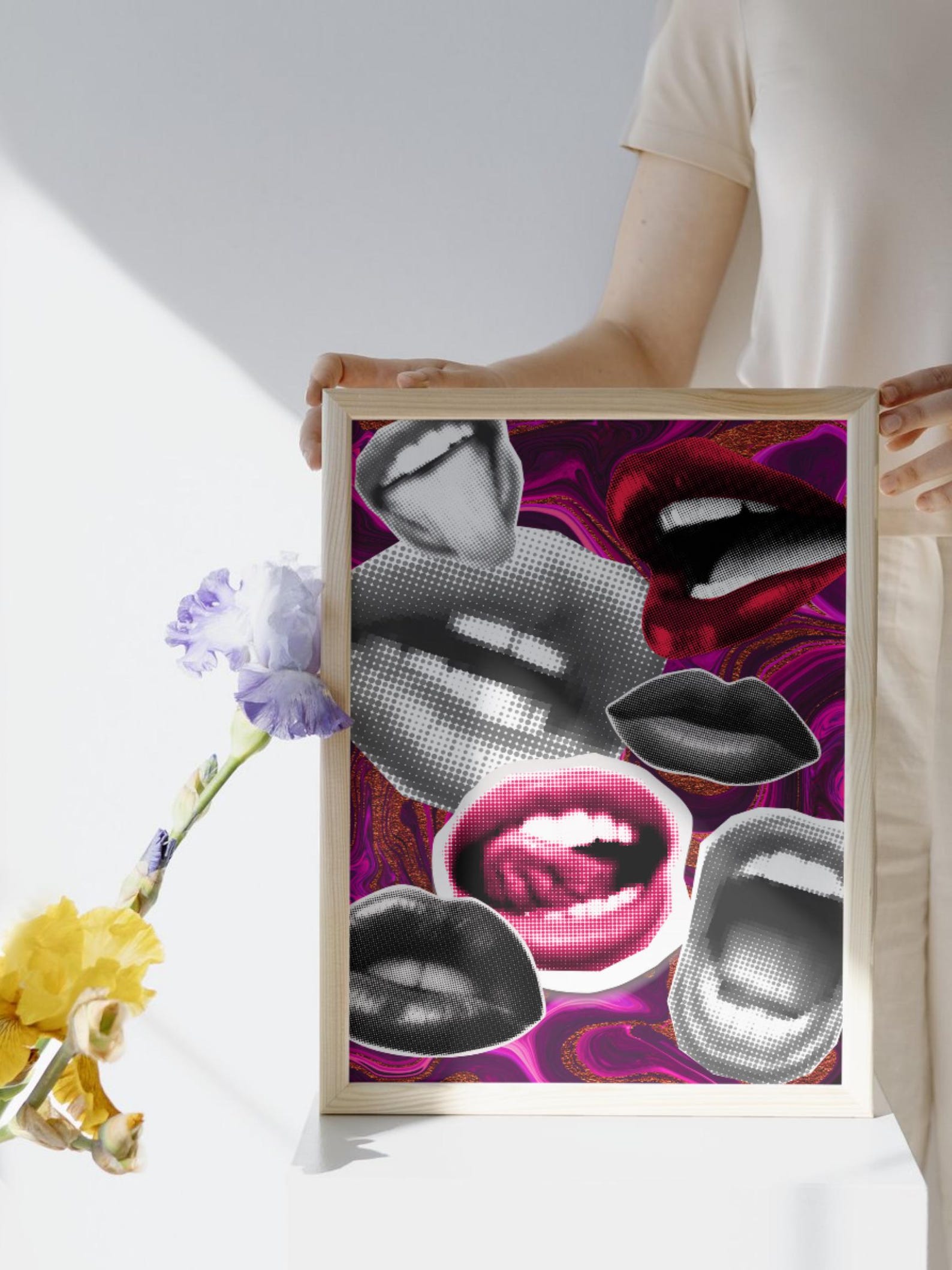 Lips Digital Print Art - Modern Wall Decor, Trendy Lip Art, Minimalist ...