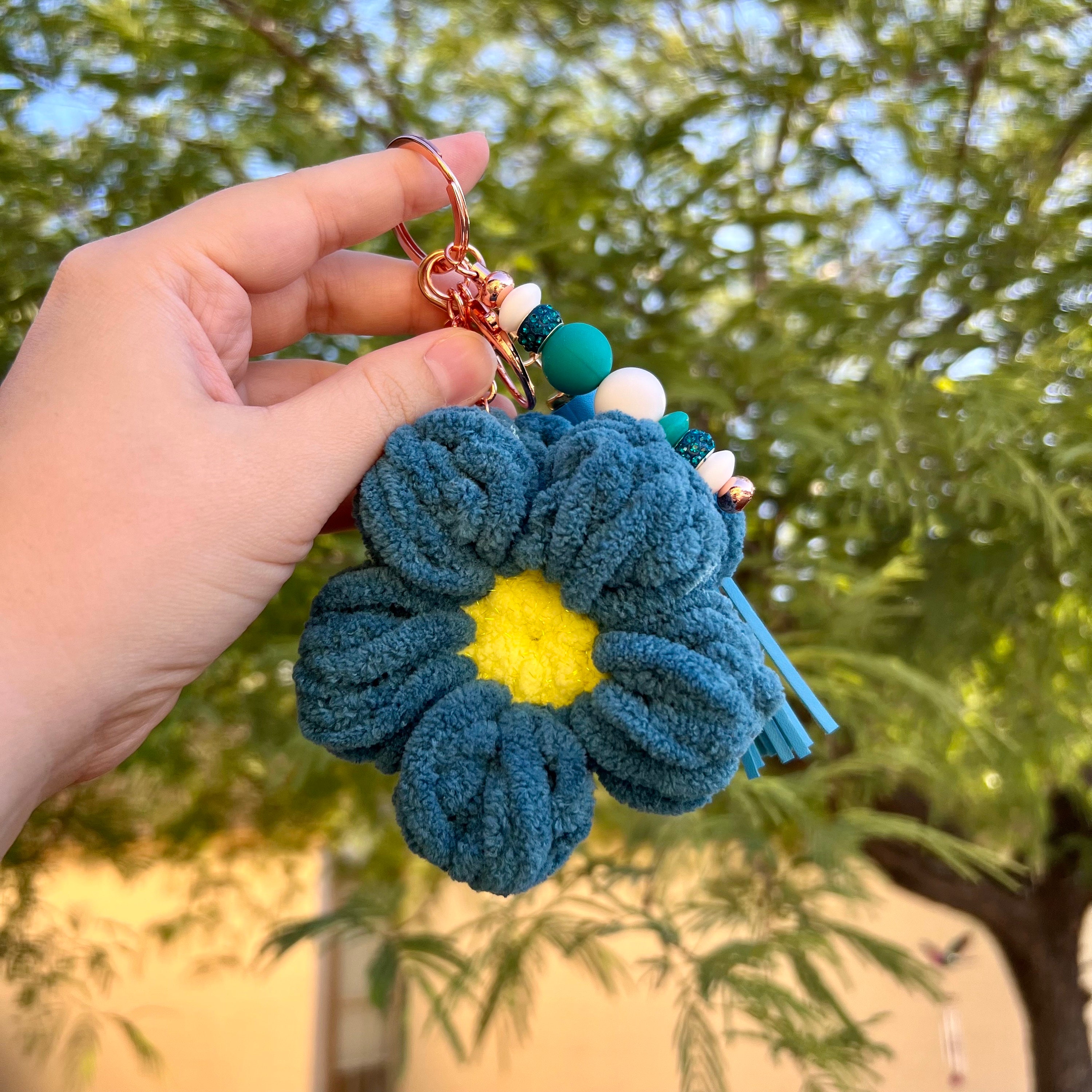Flower, Crochet Flower, Flower Keychain, Flower Puff, Beaded Keychain ...