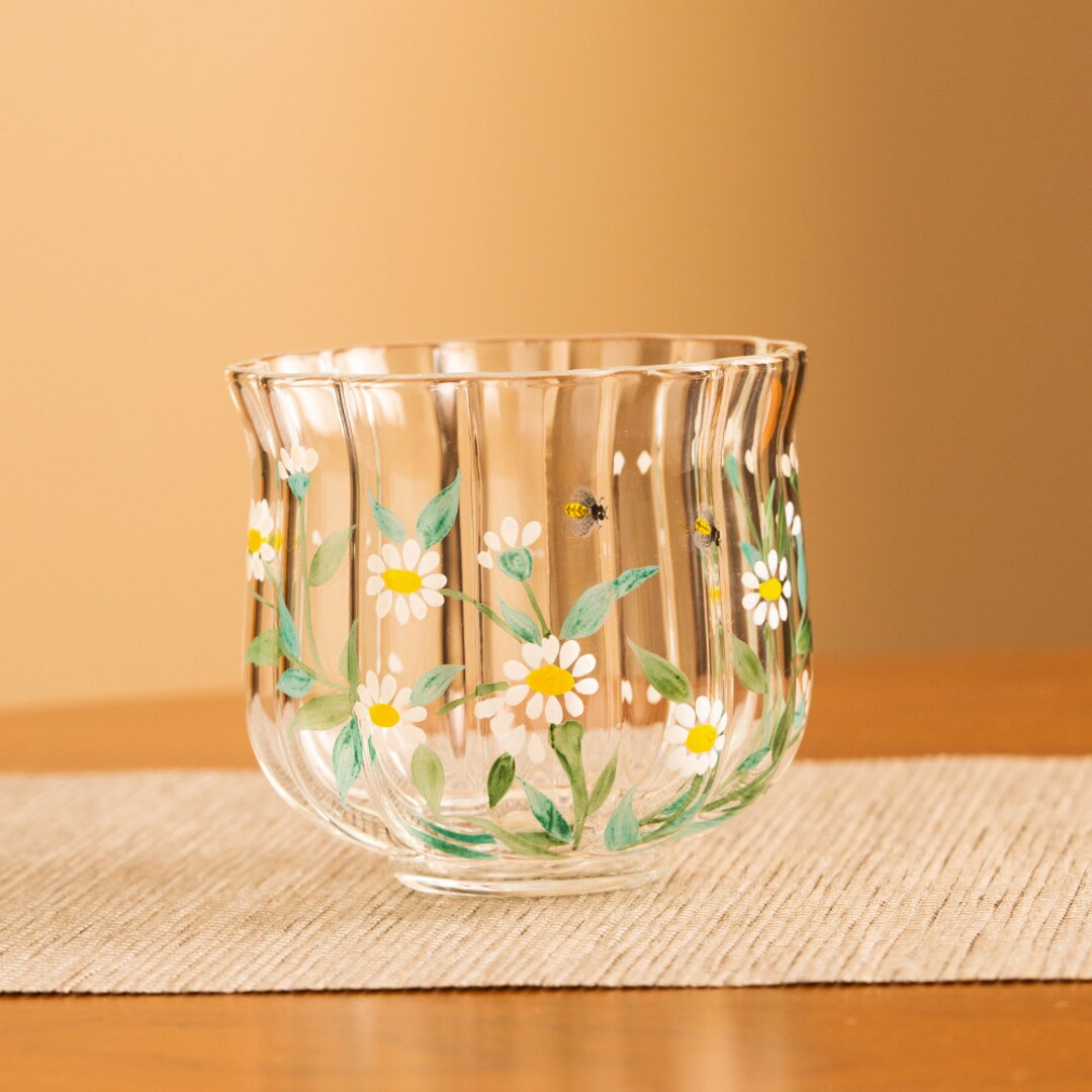 Hand-painted White Daisy Pattern Clear Glass Tea Tasting Cup 120ml - Etsy
