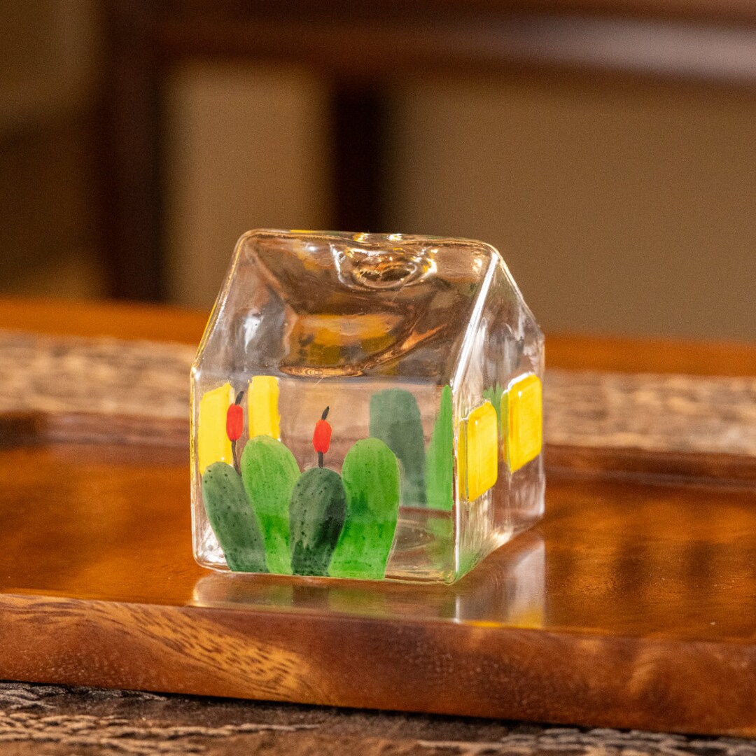 Hand-painted Flower Tiny Glass House Flower Vase Tabletop Vase for Home ...