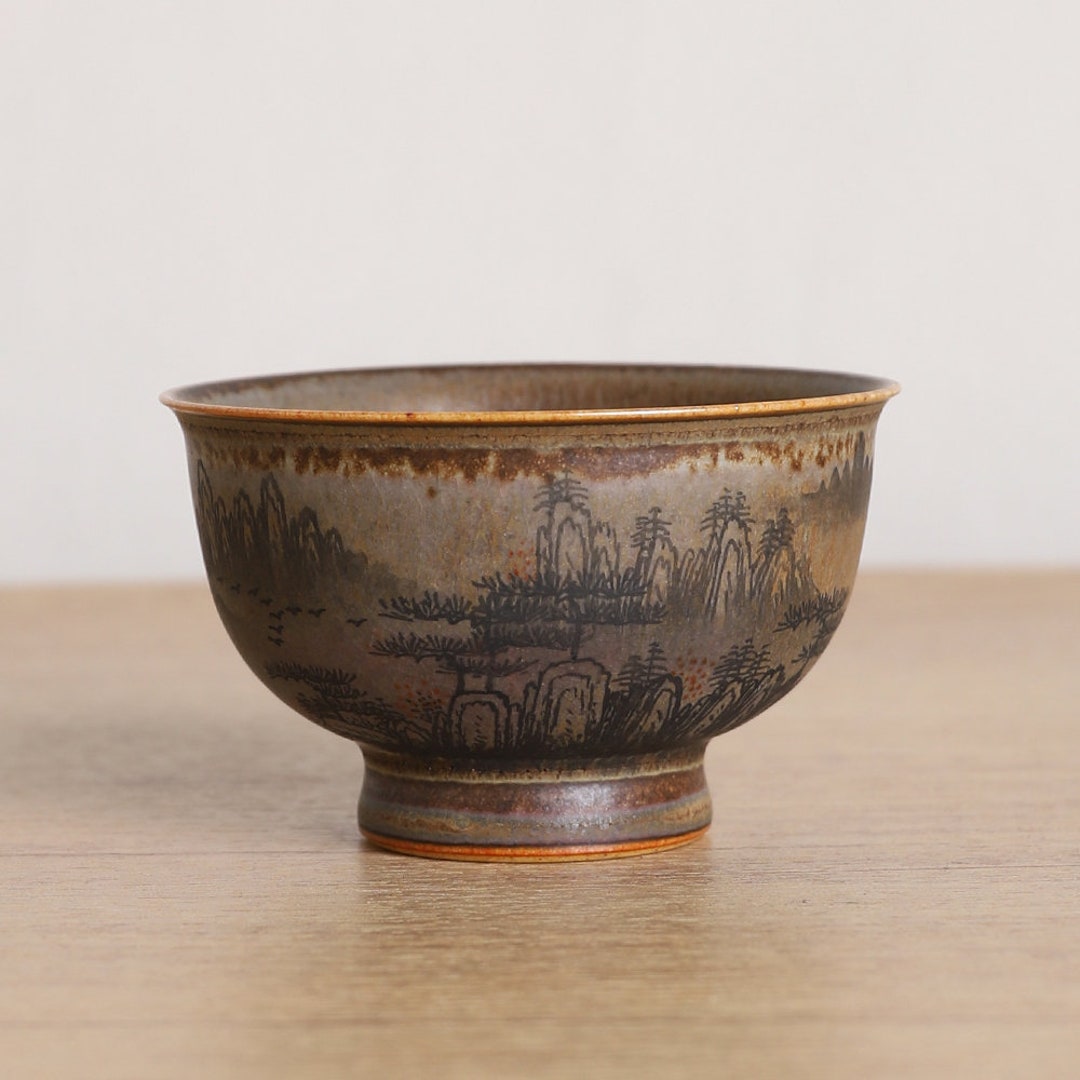Hand-painted Landscape Pottery Tea Cup Tasting Teacup 100ml - Etsy
