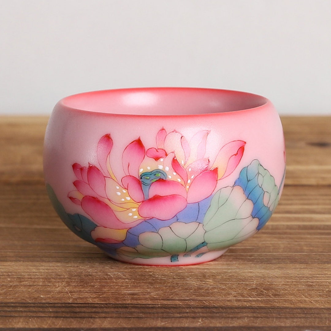 Hand-painted Pink Lotus Ceramic Tea Cup 90ml - Etsy