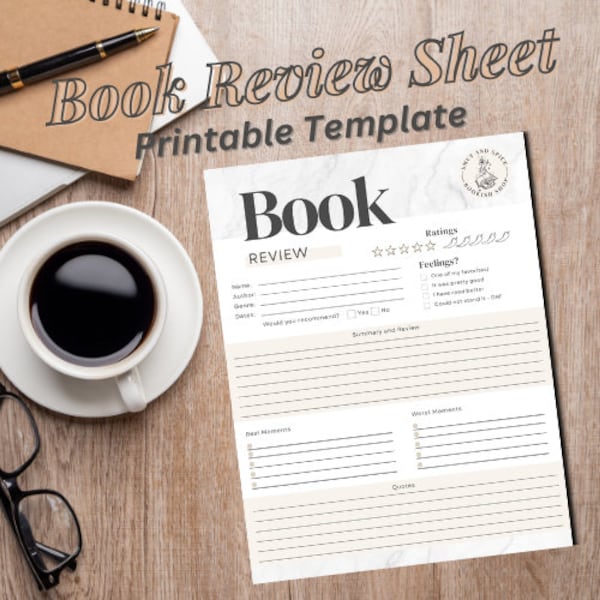 Digital Book Review Sheet for Readers Downloadable Book Review Sheet ...