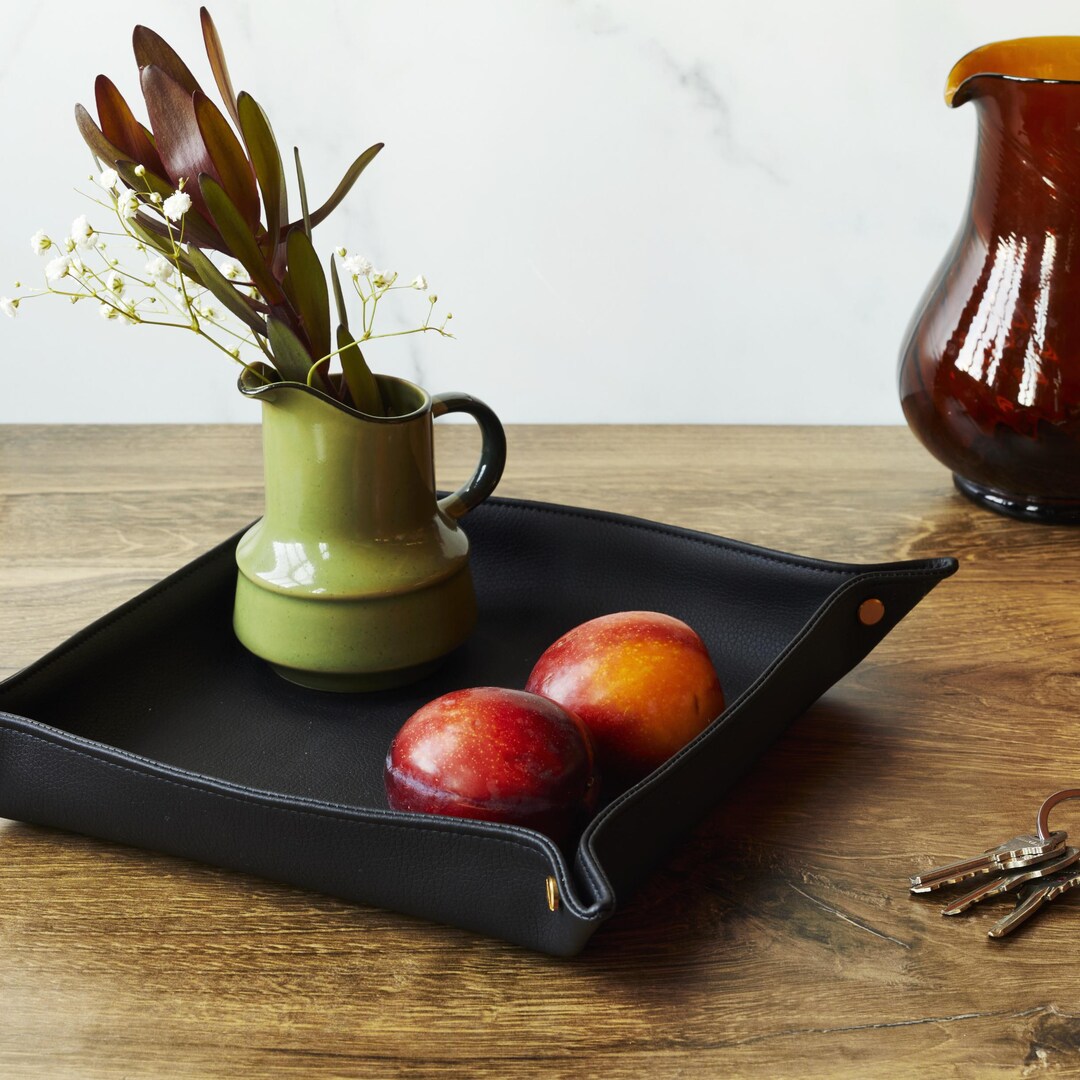 Vegan Leather Valet Tray: Brass Button Catchall - Modern Unisex Gift - Etsy