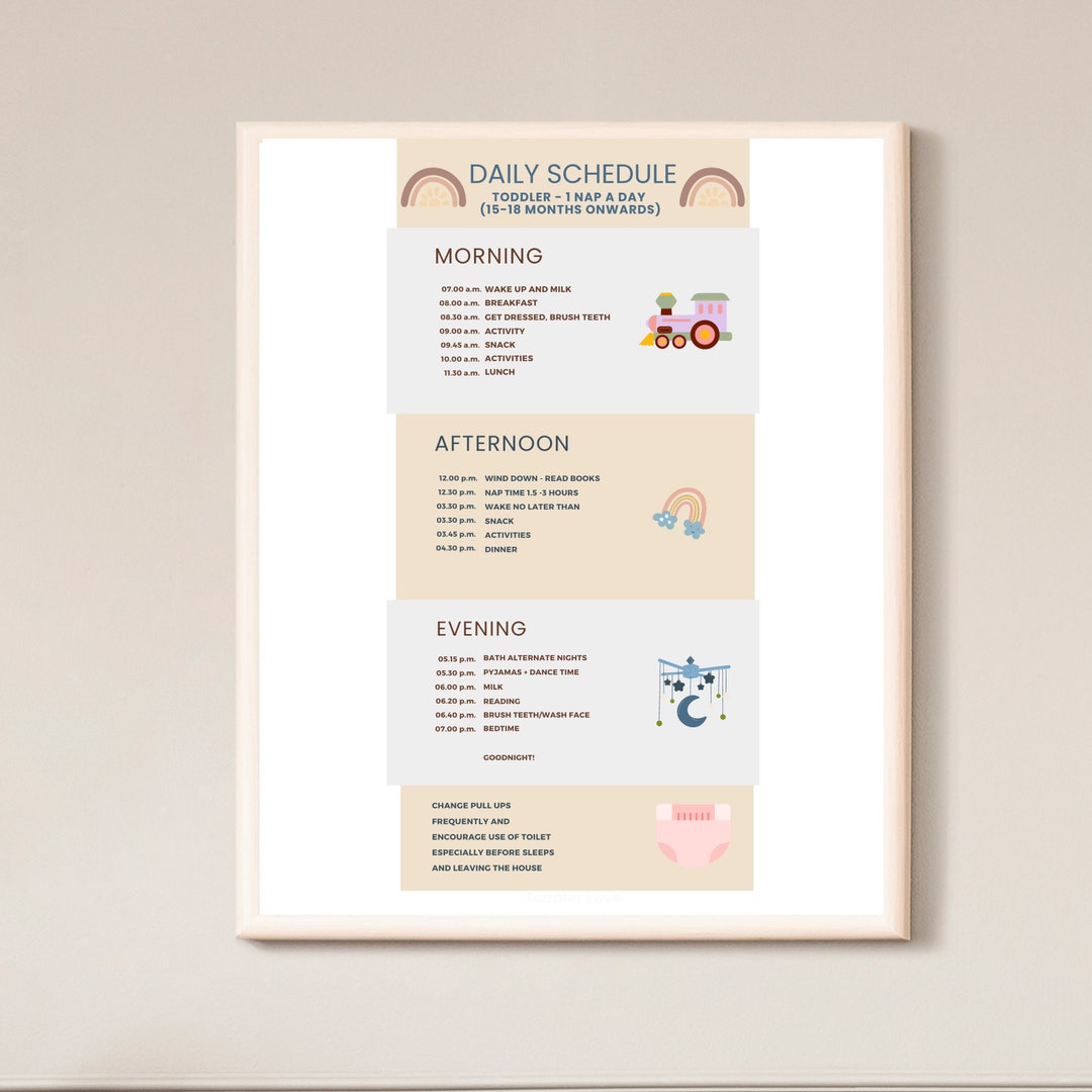 Toddler Routine Printable Daily Schedule, 1 Nap a Day, Sleep Times, Nap ...