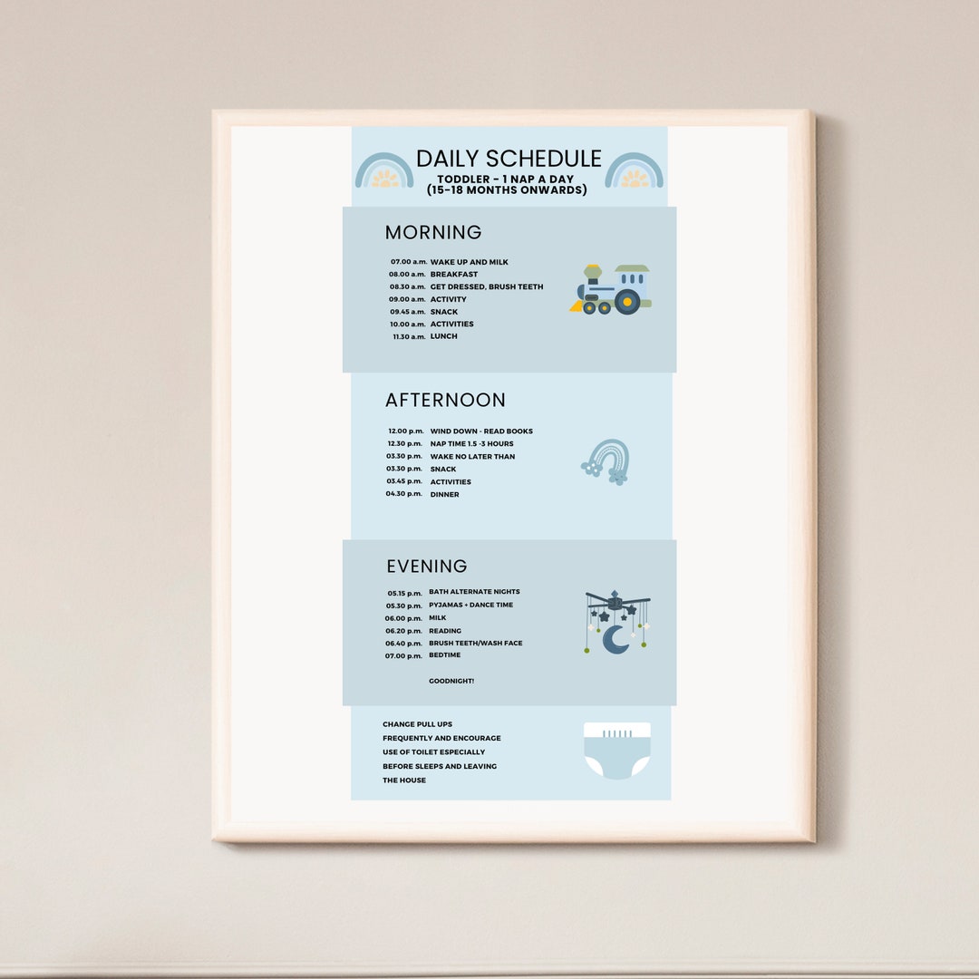 Toddler Routine Printable Daily Schedule, 1 Nap a Day, Sleep Times, Nap ...