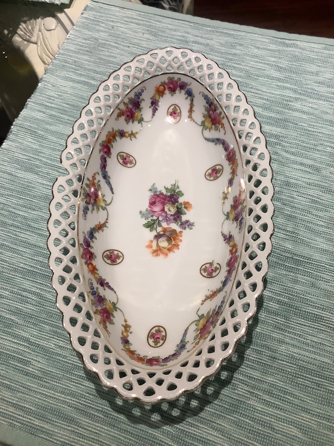 Antique Schumann Bavaria Porcelain Flower Pattern Basket Bowl Candy ...