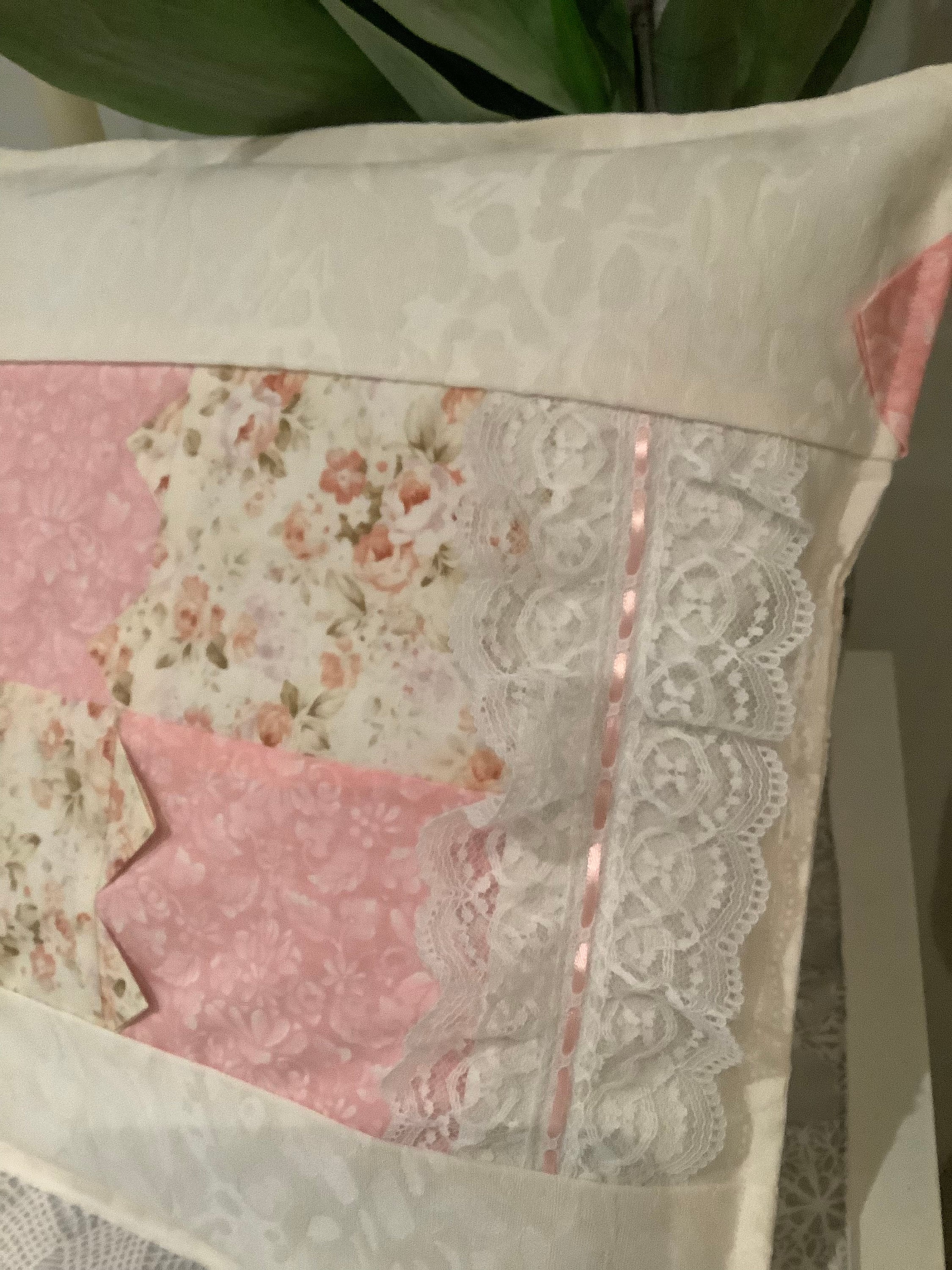 Shabby Chic Pink Roses Patchwork Pink Eyelet Lace Handmade Pillow - Etsy