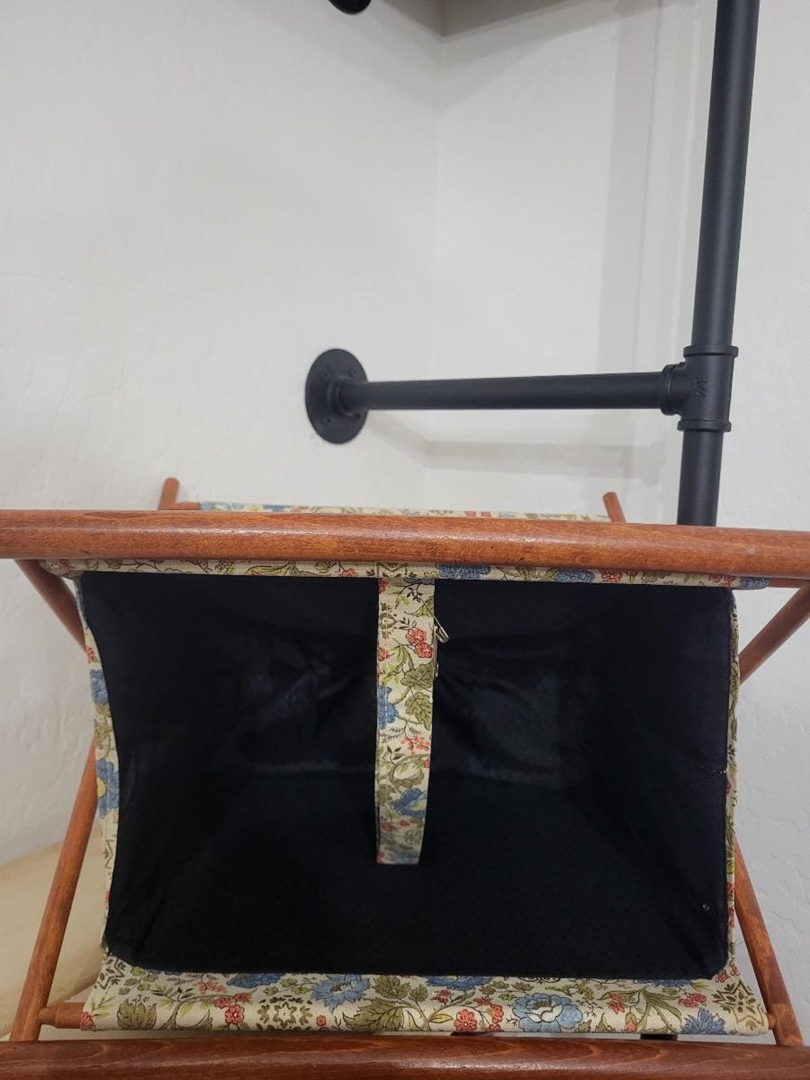 Vintage Folding Wooden Frame Basket With Floral Fabric Boho Chic ...
