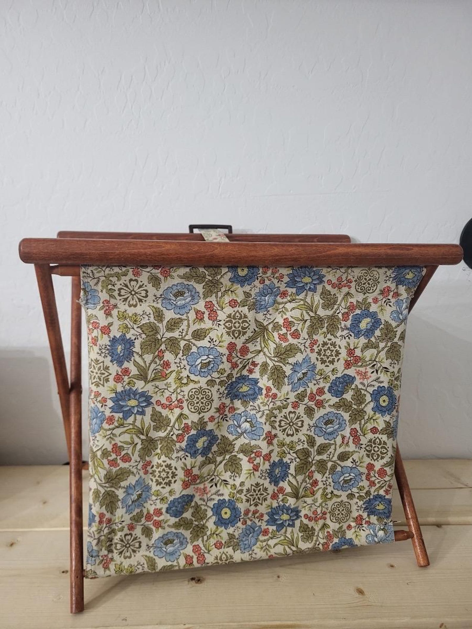 Vintage Folding Wooden Frame Basket With Floral Fabric Boho Chic ...