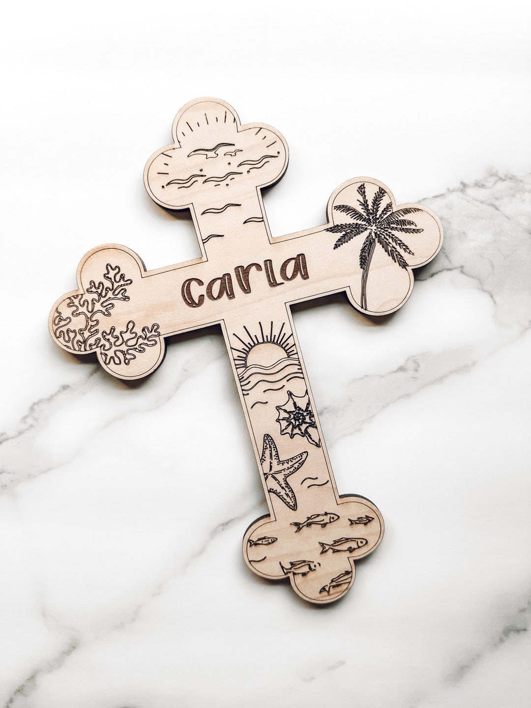 Beach / Custom Wood Child’s Cross Engraved With Name / Baptism ...