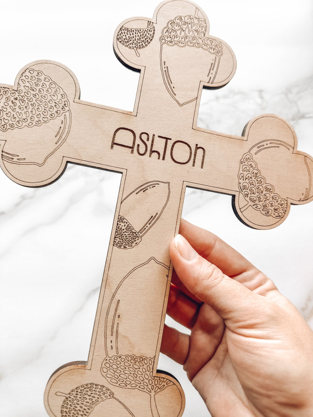 Acorns / Custom Wood Child’s Cross Engraved With Name / Baptism ...