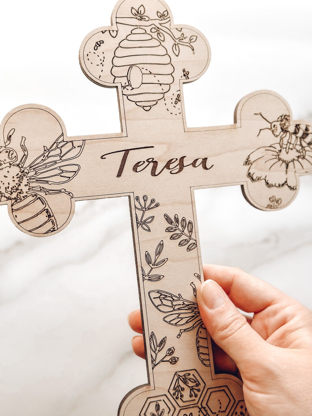 Honey Bee / Custom Wood Child’s Cross Engraved With Name / Baptism ...