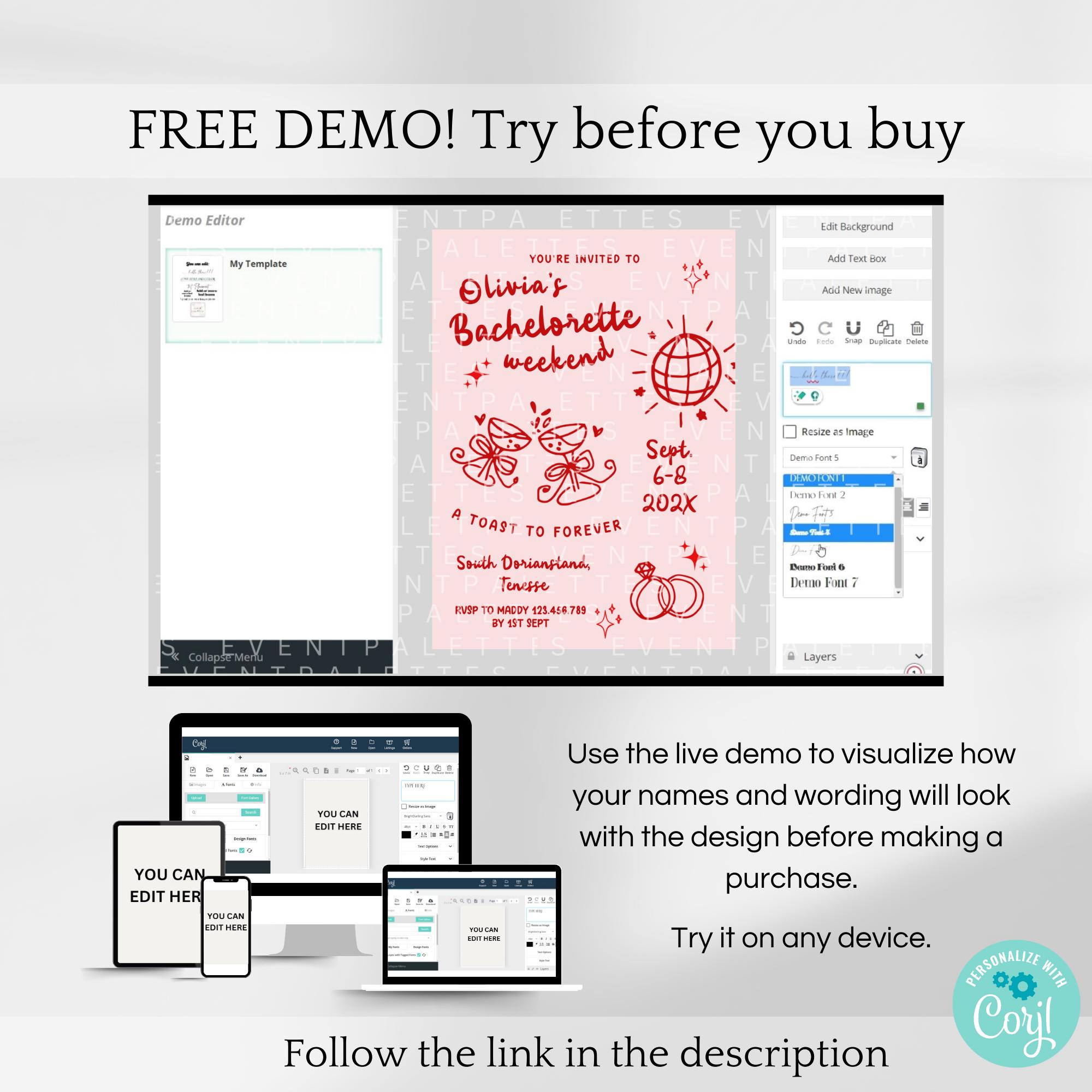 Editable Hand Drawn Scribble Bachelorette Party Invitation, Red Weekend ...