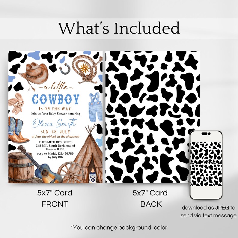 Wild Western Baby Shower Invitation, Blue Rustic Cowboy Shower Invite ...