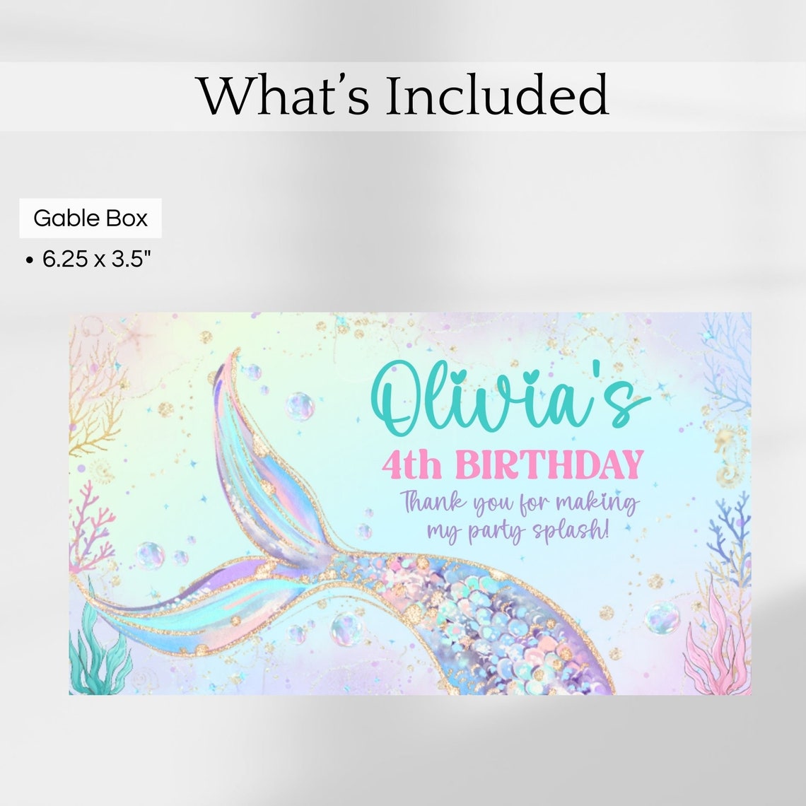 Editable Mermaid Birthday Party Candy Gift Box Label Template, Mermaid ...