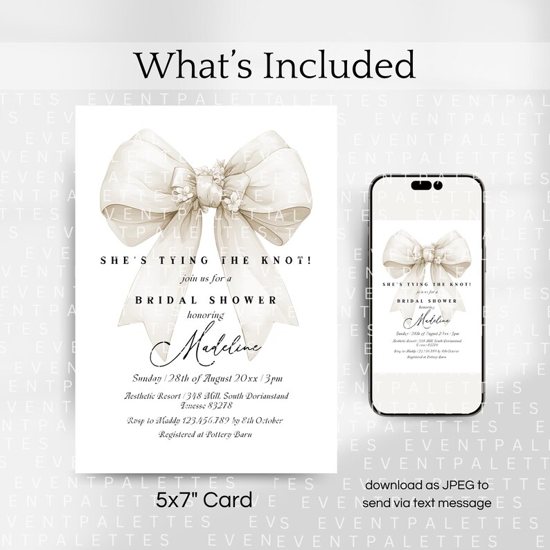 Editable Bow Bridal Shower Invitation Printable, She's Tying the Knot ...