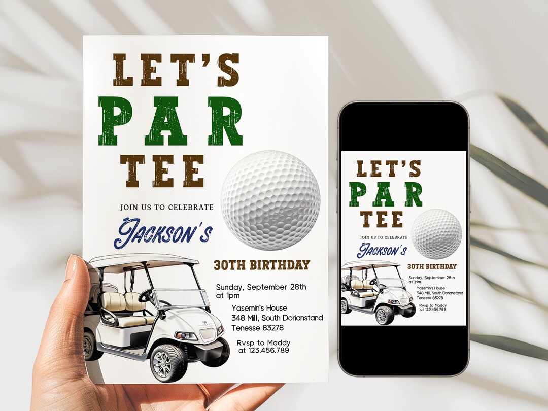 Editable Golf First Birthday Invitation, Modern Lets Par Tee, Adult ...