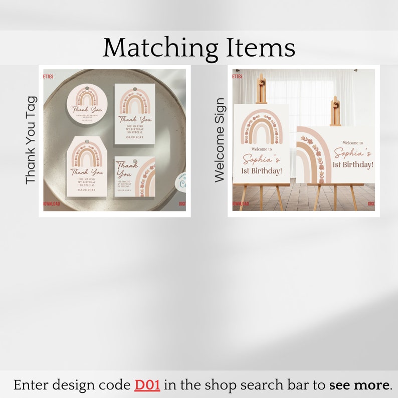 Pastel Boho Blush Rainbow Thank You Tag Template First Year Birthday ...