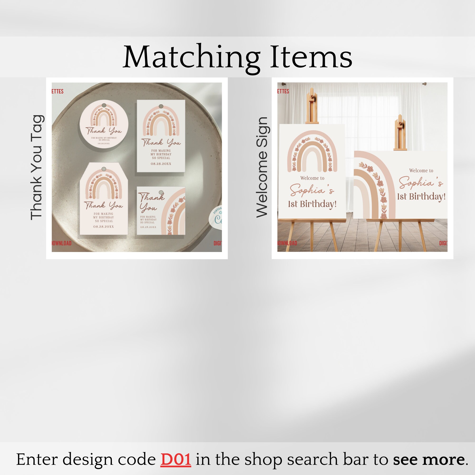Pastel Boho Blush Rainbow Thank You Tag Template First Year Birthday ...