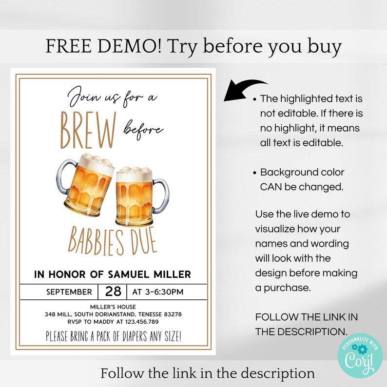 Editable Beer and Diaper Party Baby Shower, Dad Baby Shower Invite ...