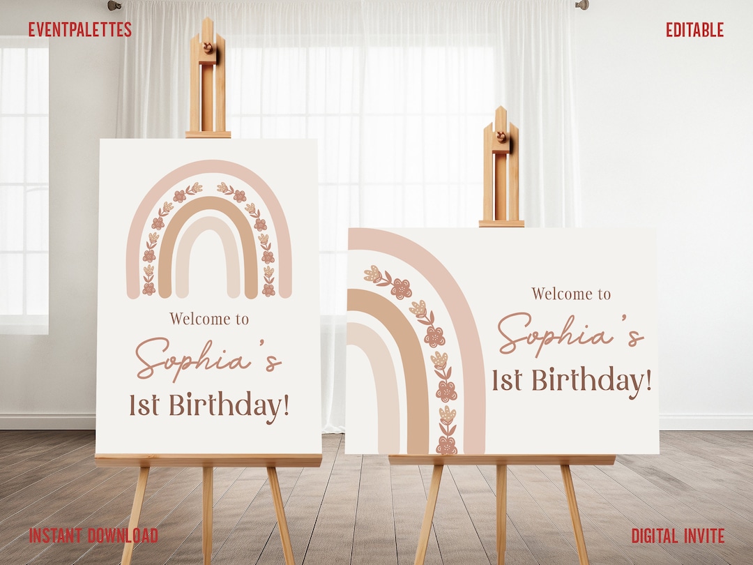 Pastel Boho Blush Neutral Rainbow Theme Welcome Sign Template First ...