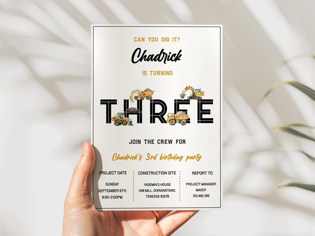 Editable 3rd Construction Boy Birthday Party Invitation, Third Dump ...