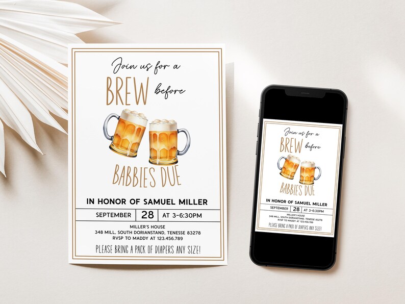 Editable Beer and Diaper Party Baby Shower, Dad Baby Shower Invite ...