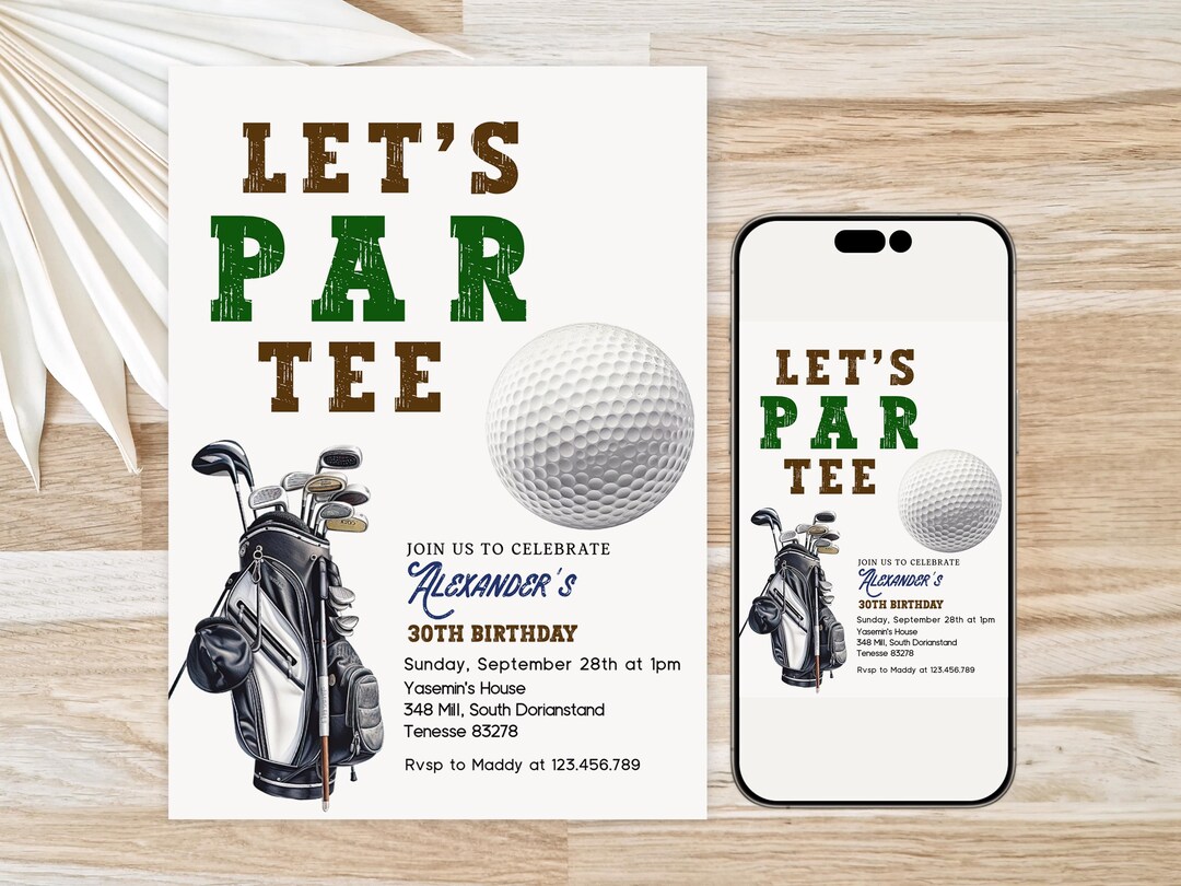 Editable Golf First Birthday Invitation, Modern Lets Par Tee, Adult ...