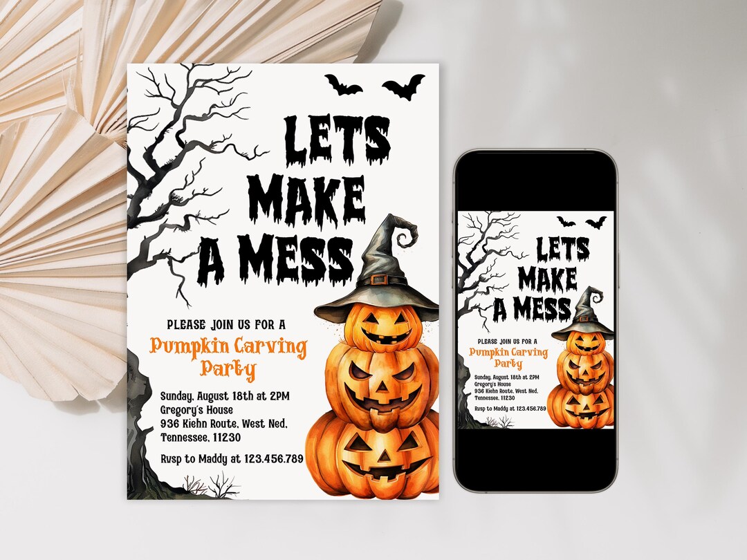 Editable Pumpkin Carving Party Invitation, Bring Your Own Pumpkin, Cute ...