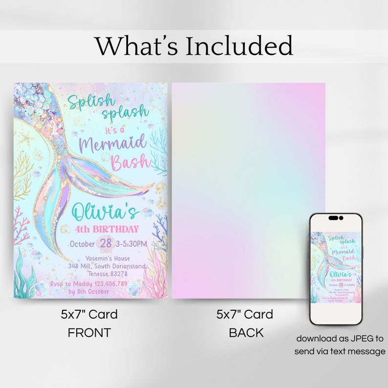 Editable Mermaid Birthday Invitation, Mermaid Bash, Under the Sea Girl ...