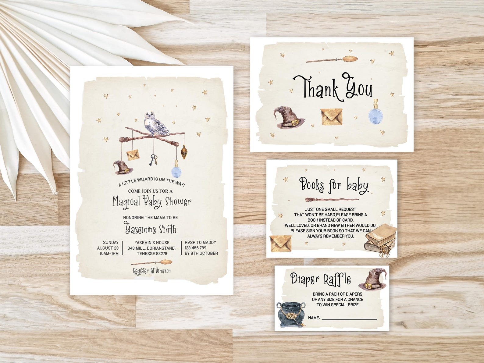 Editable Wizard Boy Girl Baby Shower Party Invitation Bundle Set ...