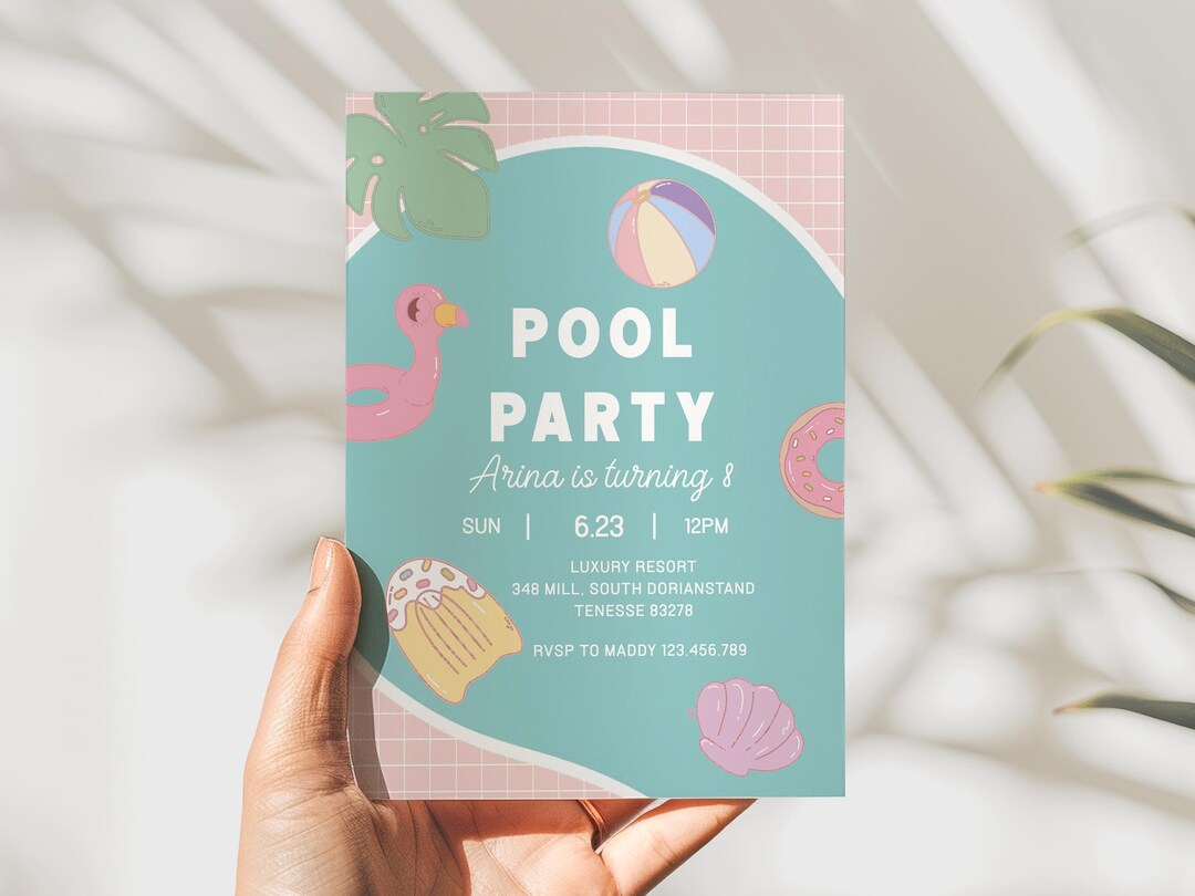 Editable Pool Birthday Party Invitation, Summer Floats Swimming Teen ...