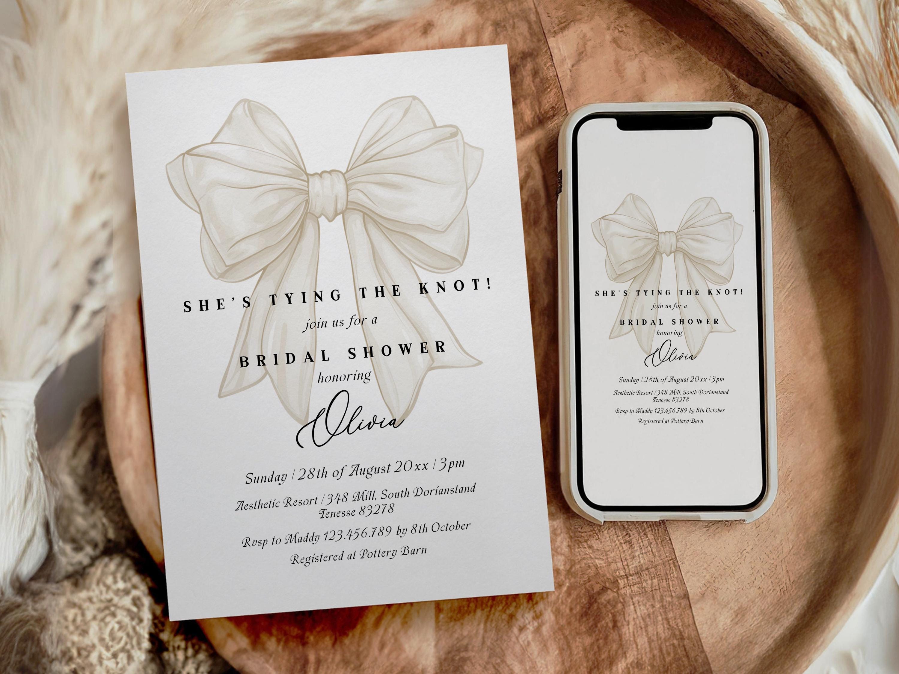 Editable Bow Bridal Shower Invitation, She's Tying the Knot Party ...