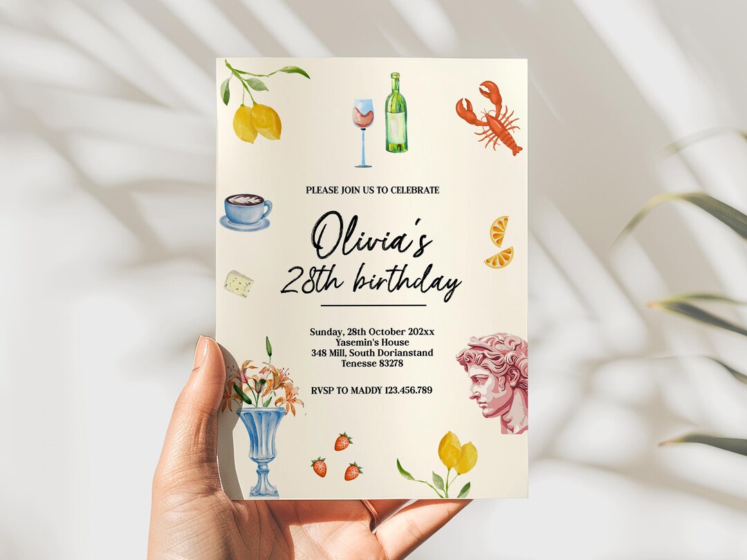 Editable Italy Mediterranean Birthday Party Invitation, Anniversary ...
