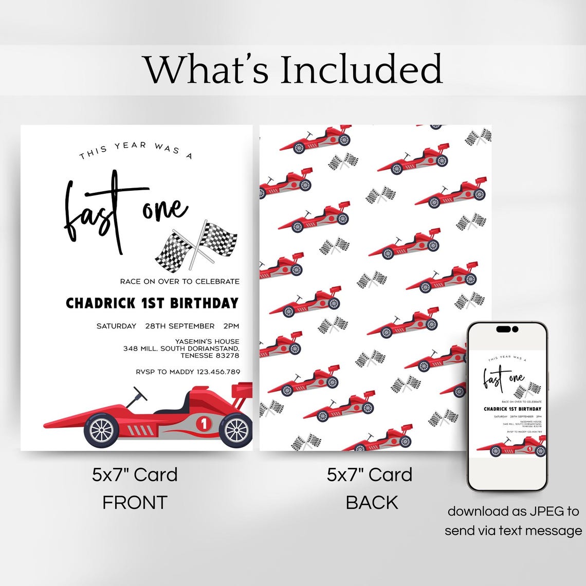 Editable Race Car 1st Boy Birthday Party Invitation, Fast One Vintage ...
