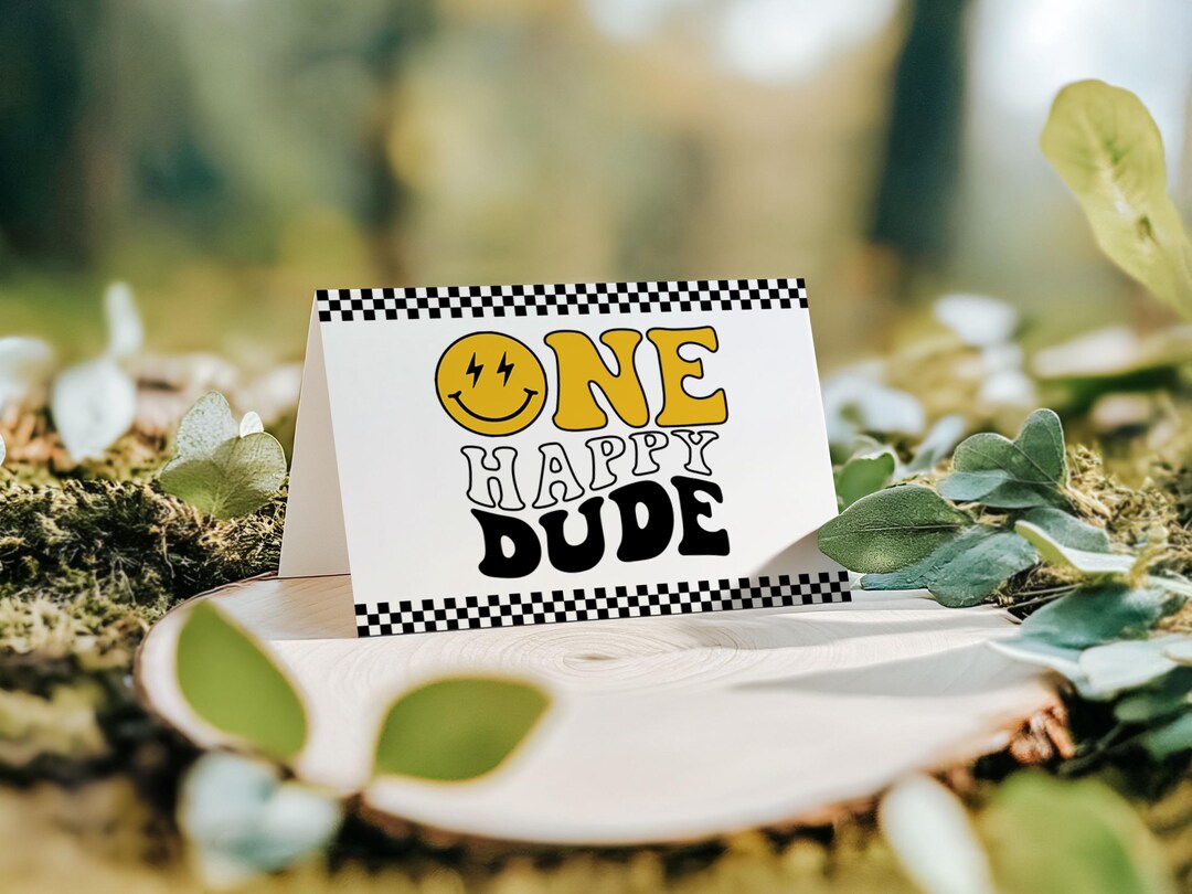 One Happy Dude First Birthday Thank You Card, Varsity Patch Black ...