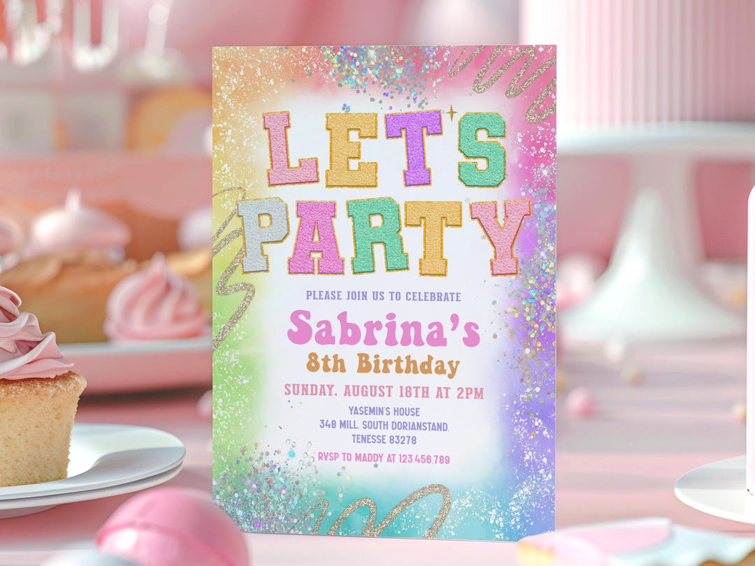 Editable Preppy Patch Letter Invitation, Glitter Retro Varsity Patch ...