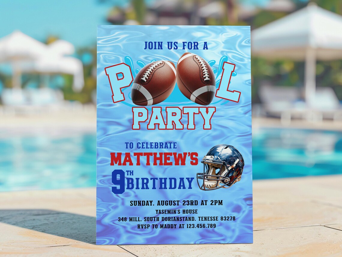 Editable Football Pool Party Invitation, Modern Summer American ...