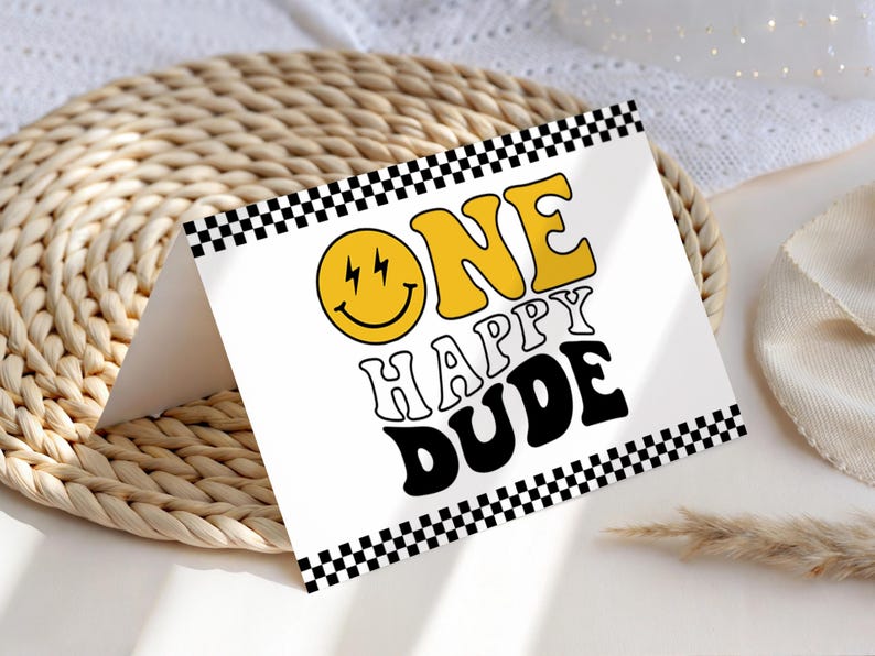 One Happy Dude First Birthday Thank You Card, Varsity Patch Black ...