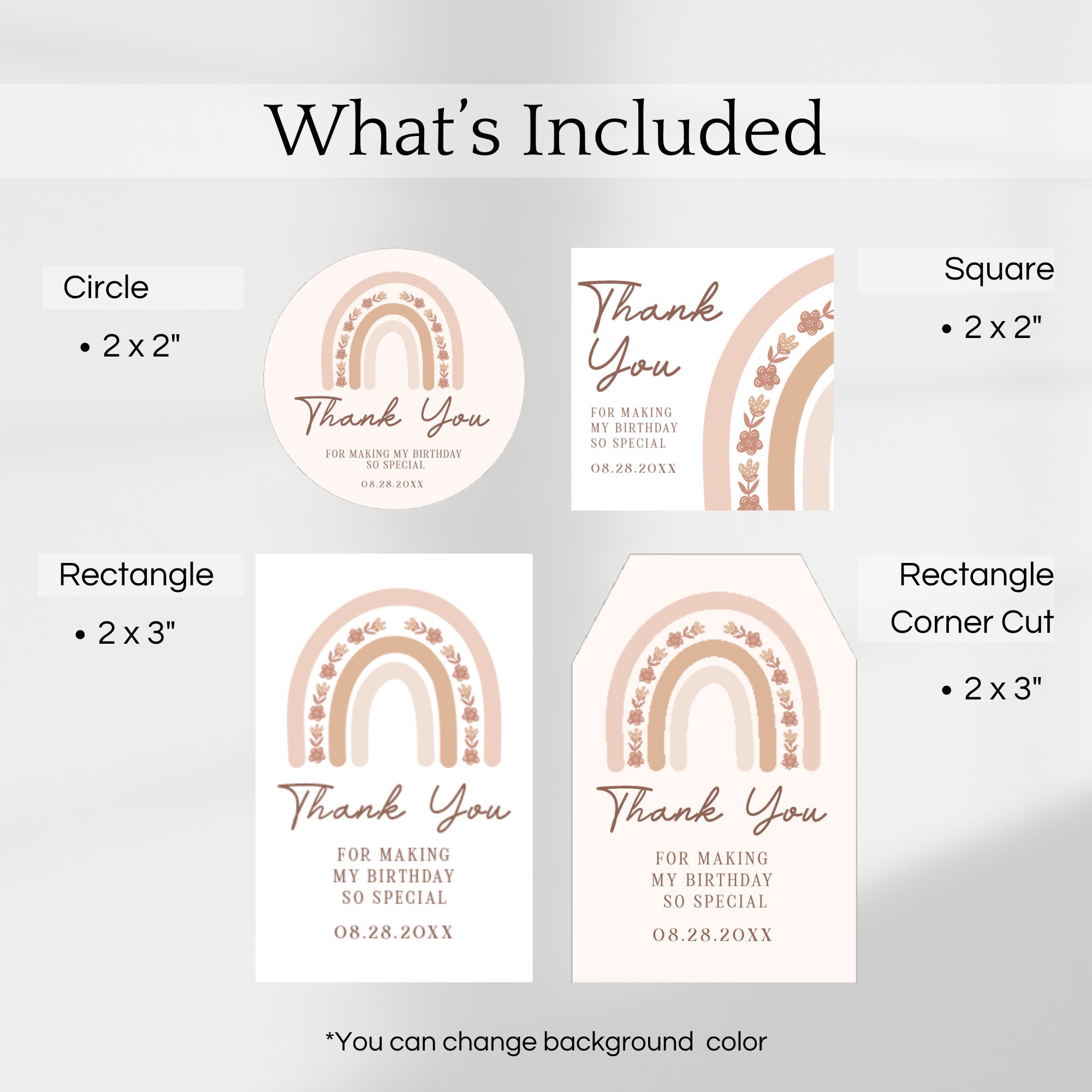 Pastel Boho Blush Rainbow Thank You Tag Template First Year Birthday ...