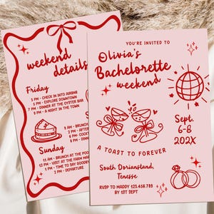 Editable Hand Drawn Scribble Bachelorette Party Invitation, Red Weekend ...