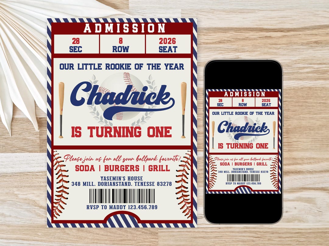 Modern Baseball Ticket Birthday Invitation, Minimalist Editable Little ...