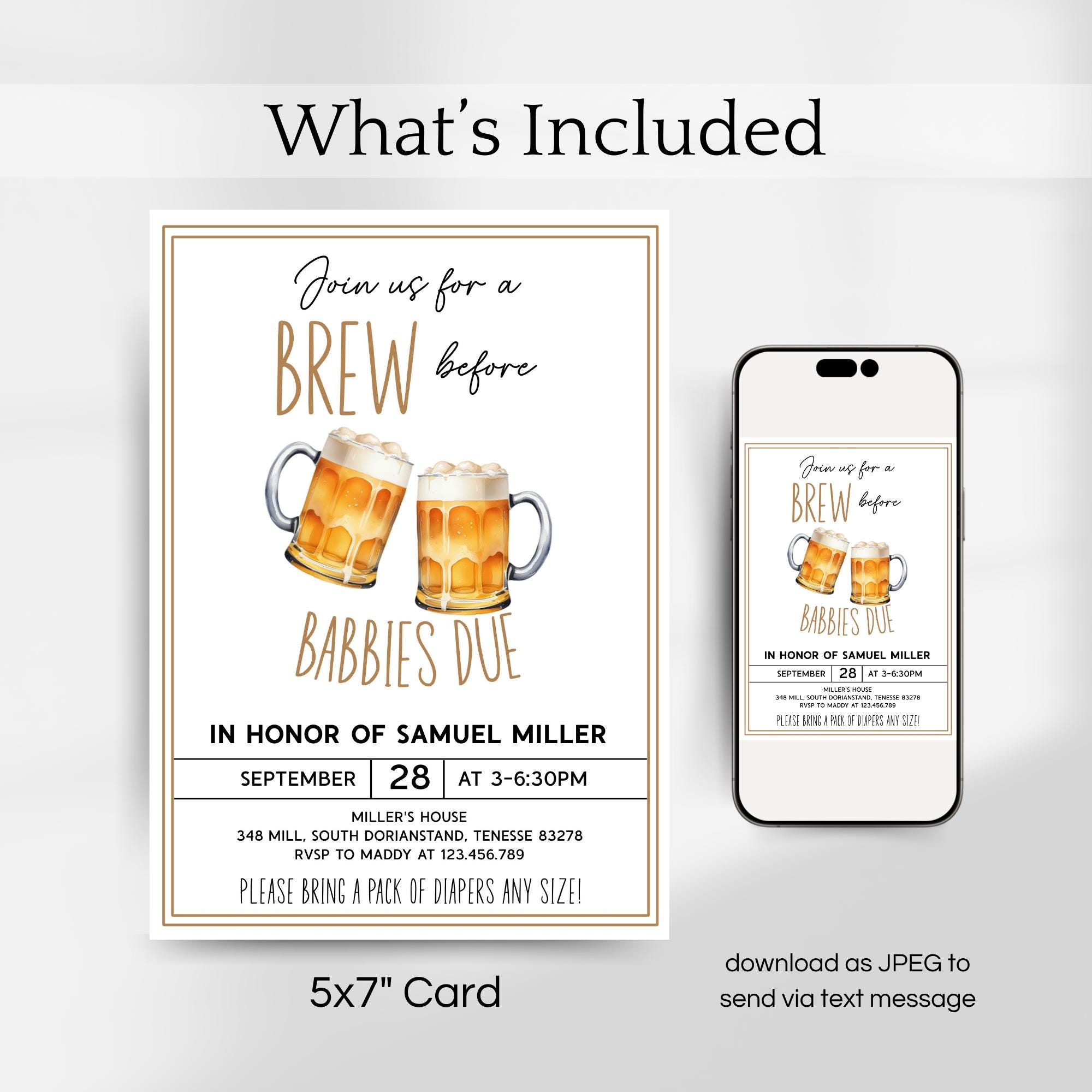 Editable Beer and Diaper Party Baby Shower, Dad Baby Shower Invite ...