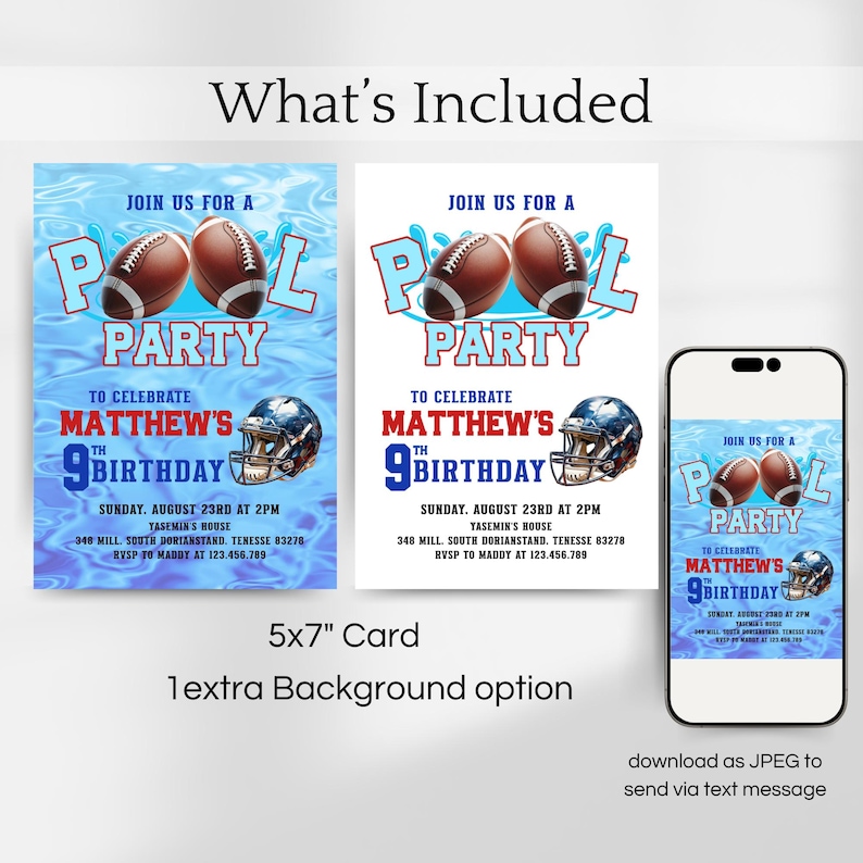 Editable Football Pool Party Invitation, Modern Summer American ...
