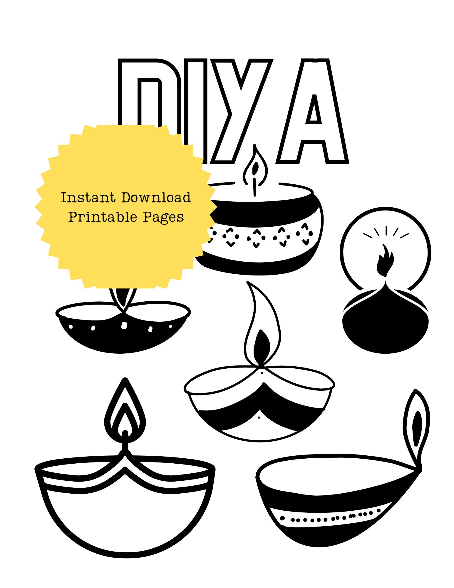 Diwali Coloring Pages | Instant Download Coloring Pages | Coloring Book ...