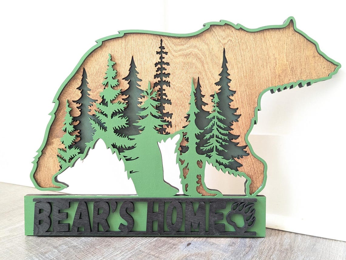Rustic Cabin Bear Forest Welcome Sign - Handcrafted Wood Décor for Cozy ...