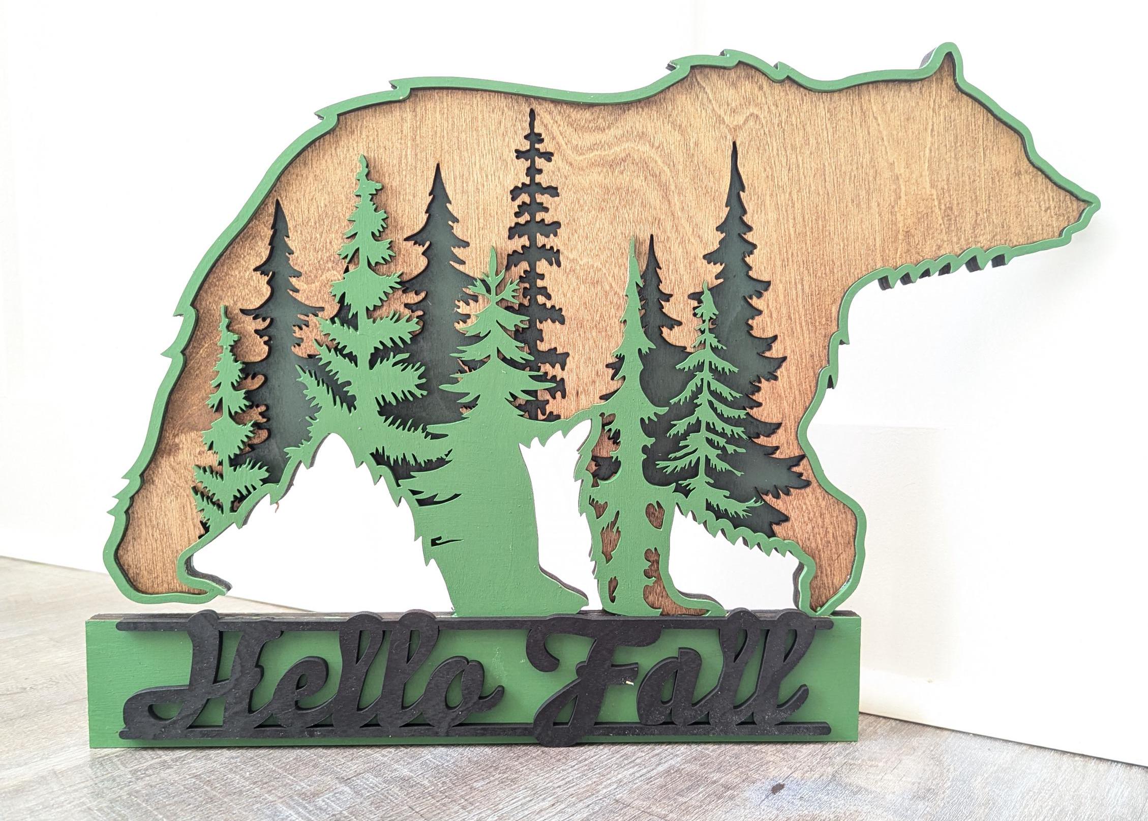 Rustic Cabin Bear Forest Welcome Sign - Handcrafted Wood Décor for Cozy ...